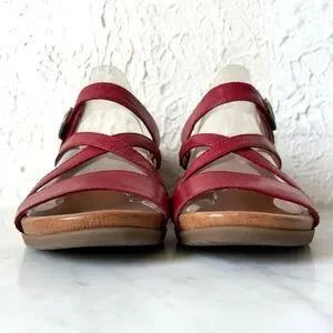 Dansko | Shoes | Dansko Ana Red Wedge Sandals Womens 49 Leather Open ...